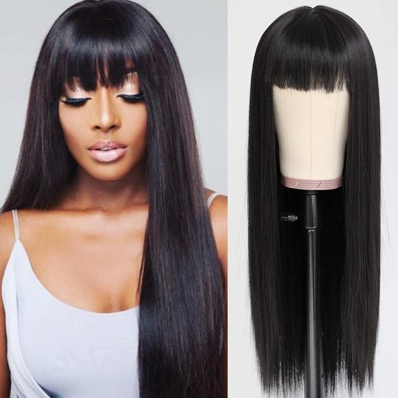 Hair | Women 24 Inch Black Synthetic Long Straight Hair Wigs With Full ...